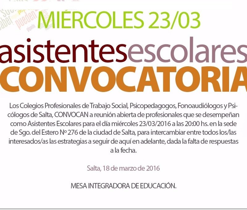 Asistentes escolares – Colegio de Fonoaudiólogos de la provincia de Salta Asistentes escolares – Colegio de Fonoaudiólogos de la provincia de Salta